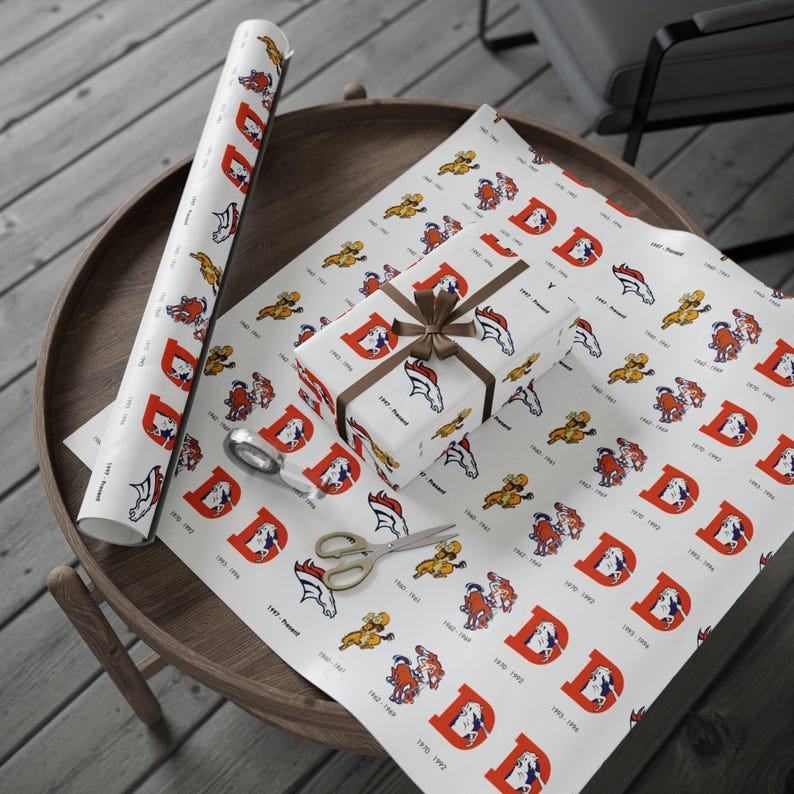 Denver Broncos History Timeline of Logo Wrapping Paper | Sports NFL ...