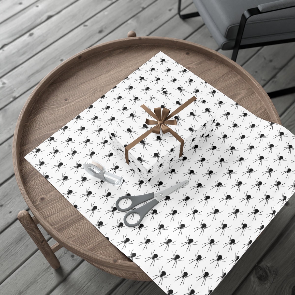 Spider Gift Wrap Paper, Black Spider Wrapping Paper, Halloween ...