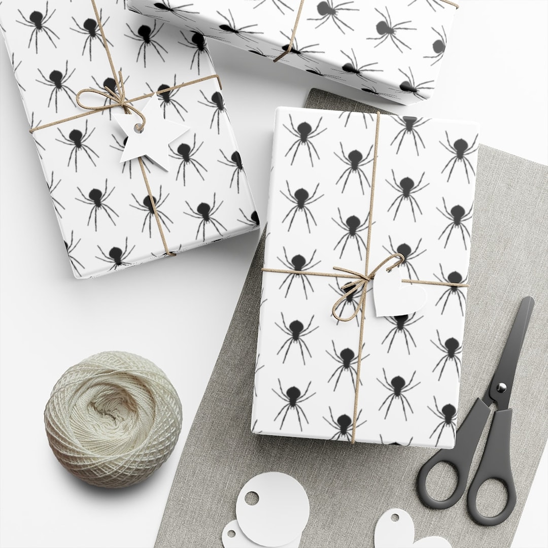 Spider Gift Wrap Paper, Black Spider Wrapping Paper, Halloween ...