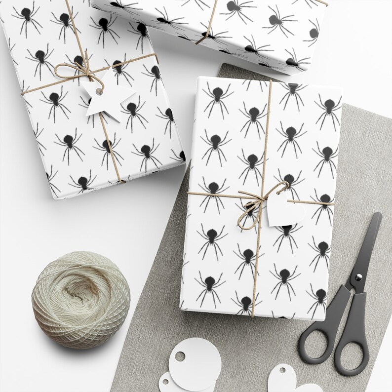 Spider Gift Wrap Paper, Black Spider Wrapping Paper, Halloween ...