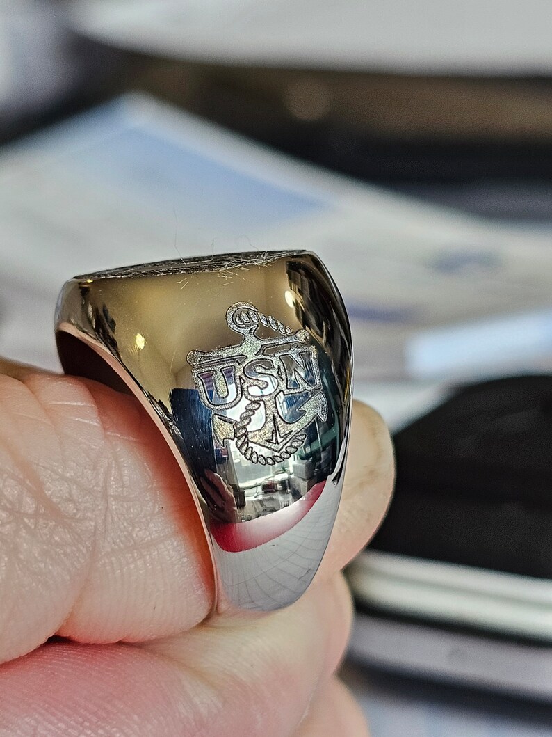Stainless Steel Engraved US Navy Ring - Etsy