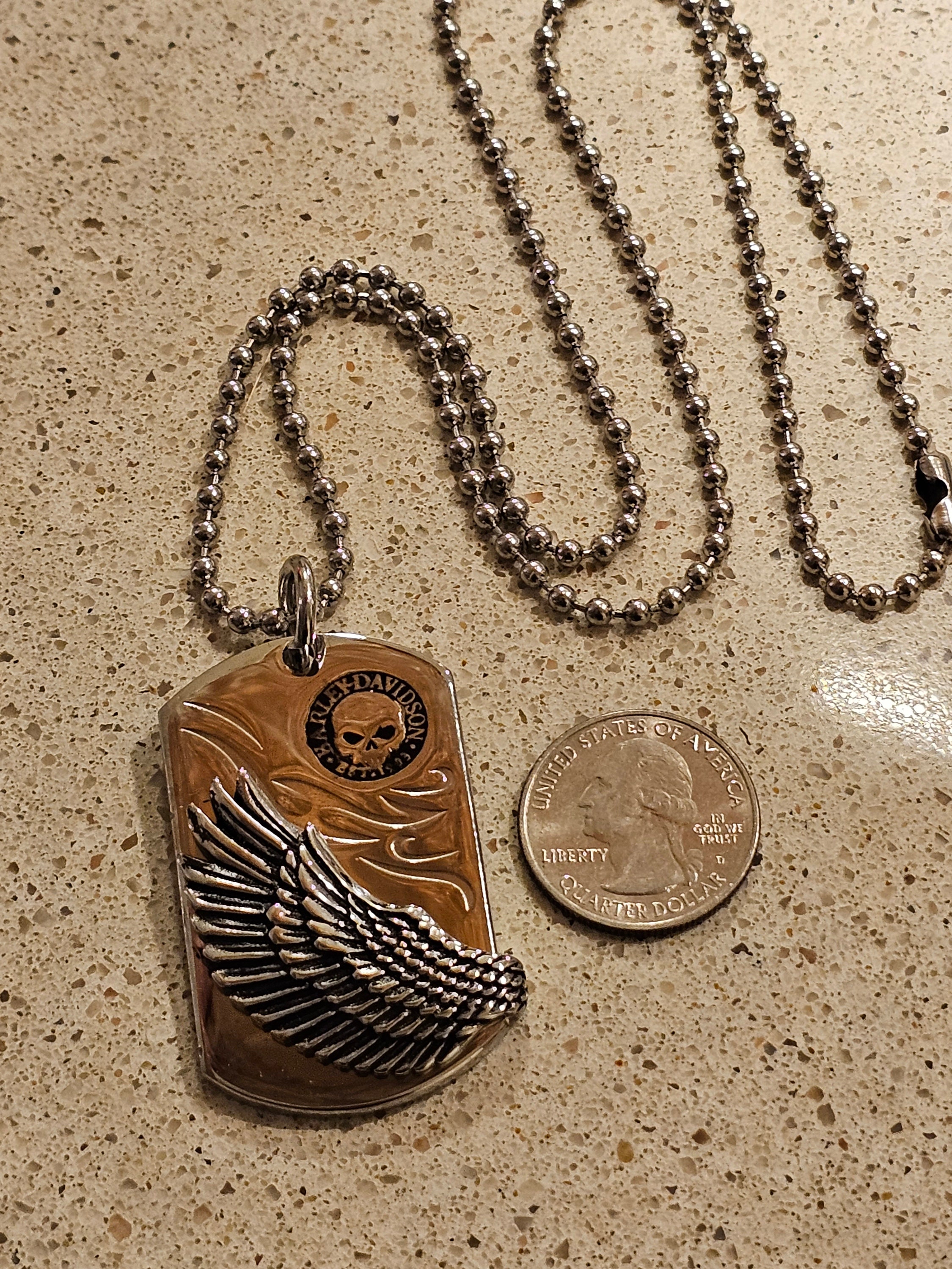 Stainless Steel Harley Davidson Wings Dog Tag Pendant and Necklace - Etsy