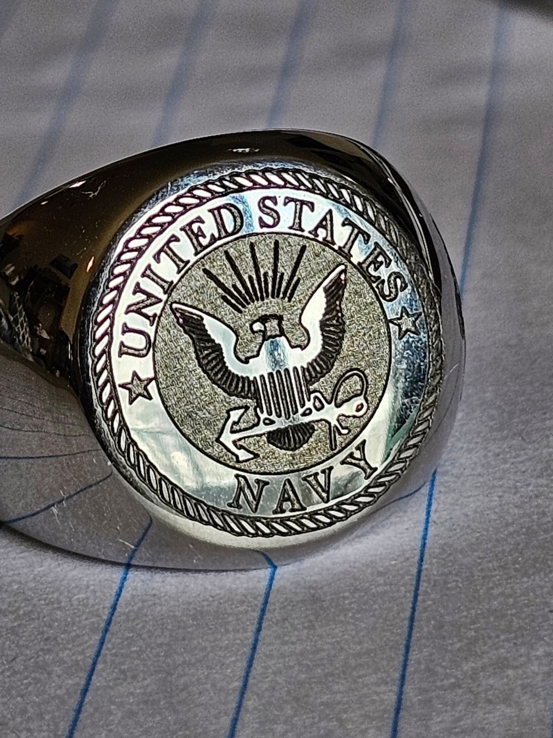 Stainless Steel Engraved US Navy Ring - Etsy