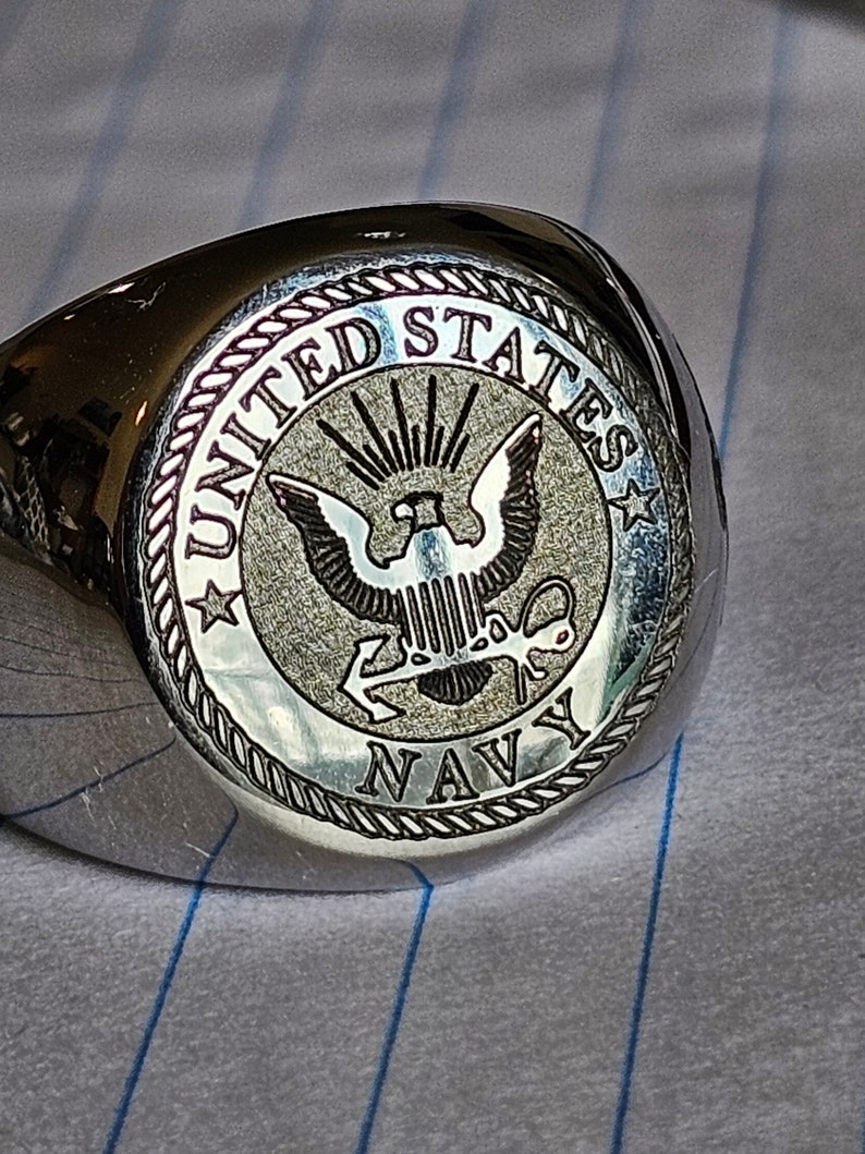 Stainless Steel Engraved US Navy Ring - Etsy