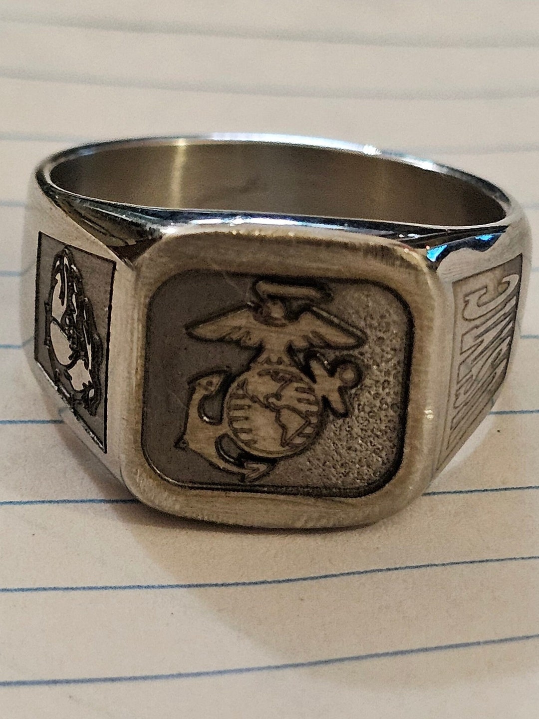 Stainless Steel Engraved Marine Corp Ring - Etsy