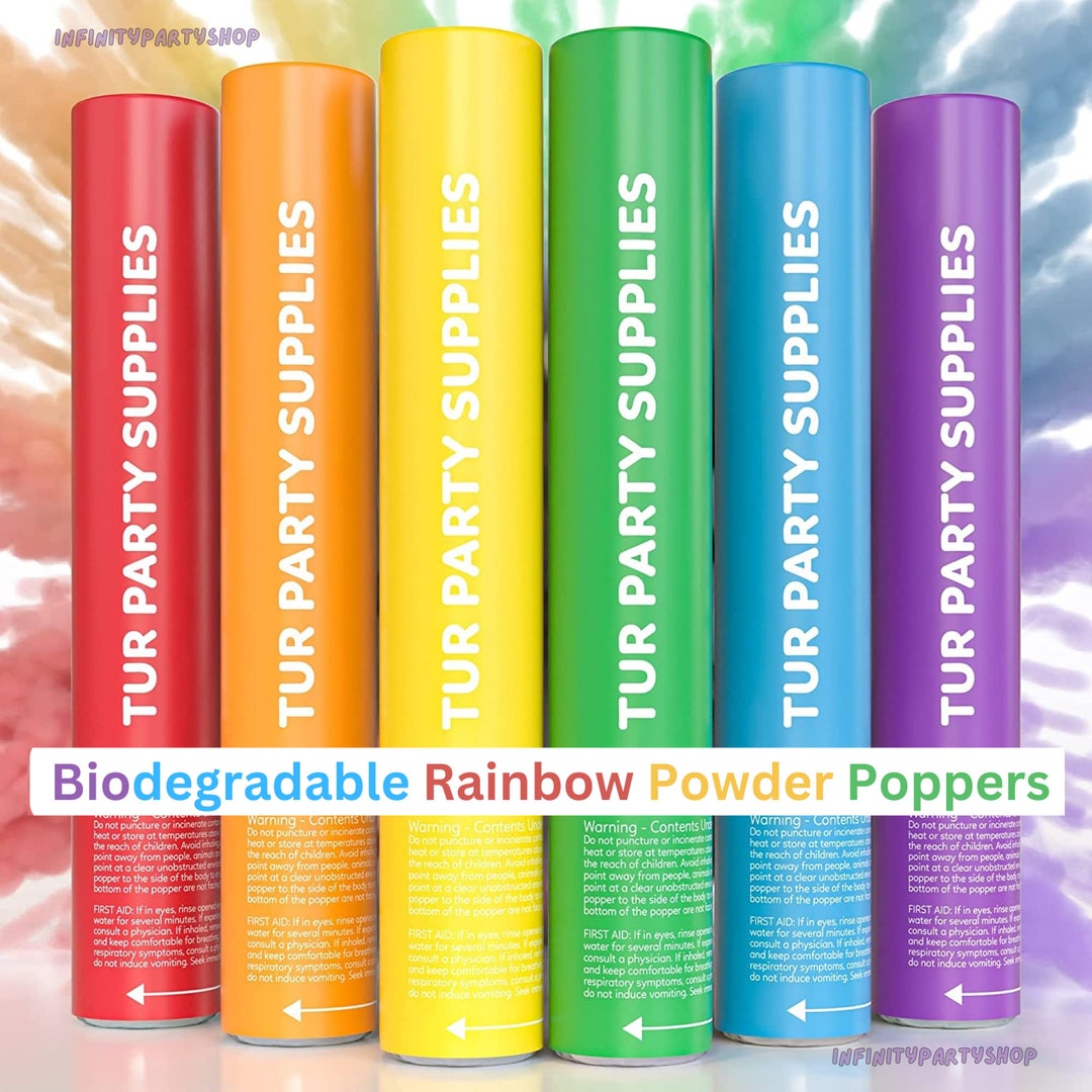 Rainbow Powder Poppers Biodegradable 12 Pride Party Poppers Holi ...