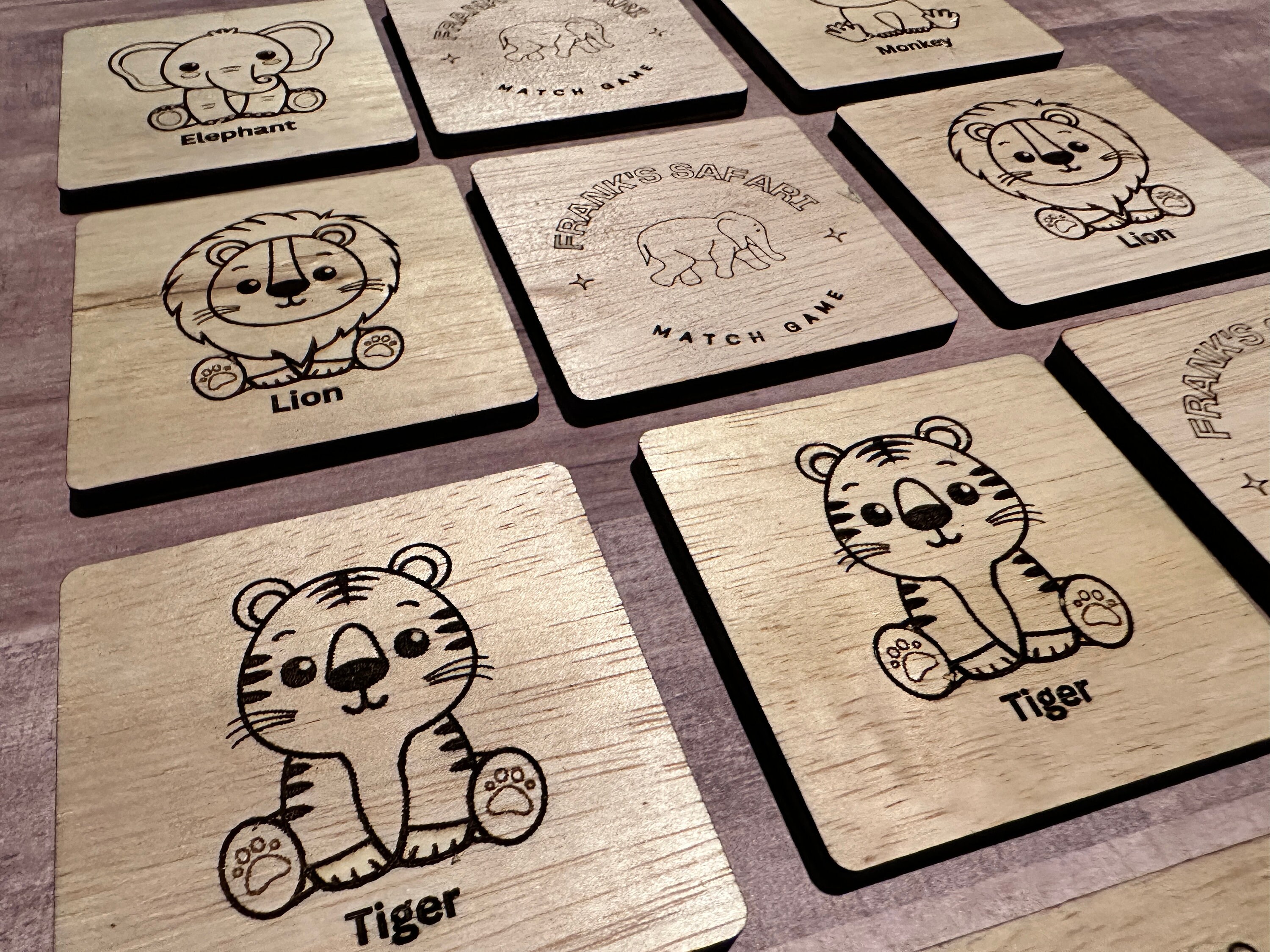 Personalized Wooden Safari Match Game for Toddlers Develop Motor and ...