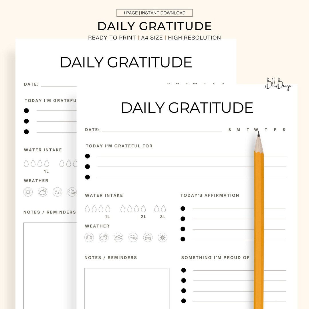 Minimalist Printable Daily Gratitude Planner - Etsy