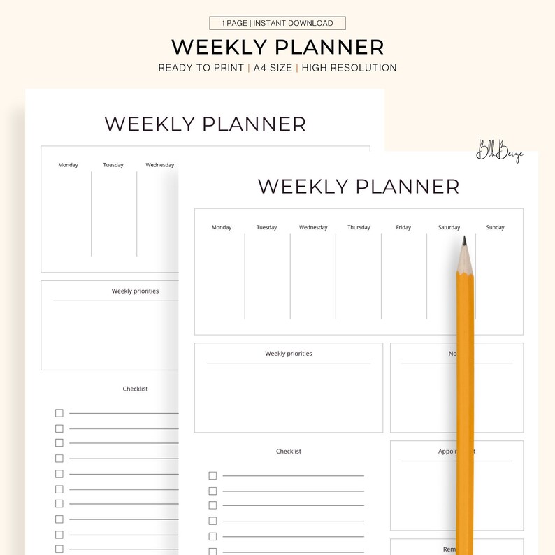 Minimal Printable Weekly Planner - Etsy