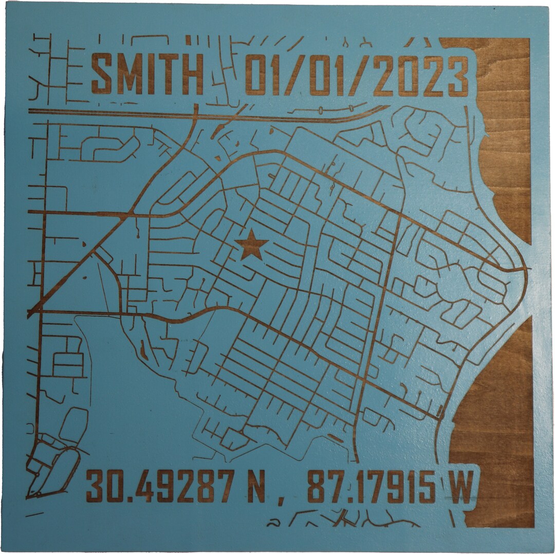 Custom Laser Engraved Map With Coordinates - Etsy