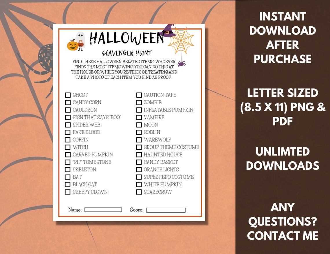 Halloween Scavenger Hunt Halloween Hunt Halloween Games for Kids or ...