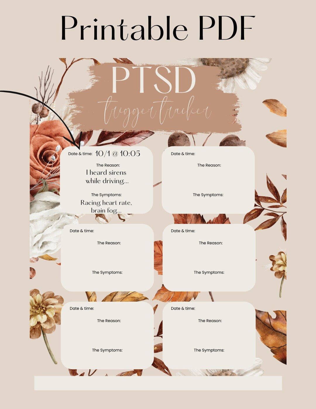 Printable PTSD Trigger Tracker, Mental Health Tracker, Digital PDF ...