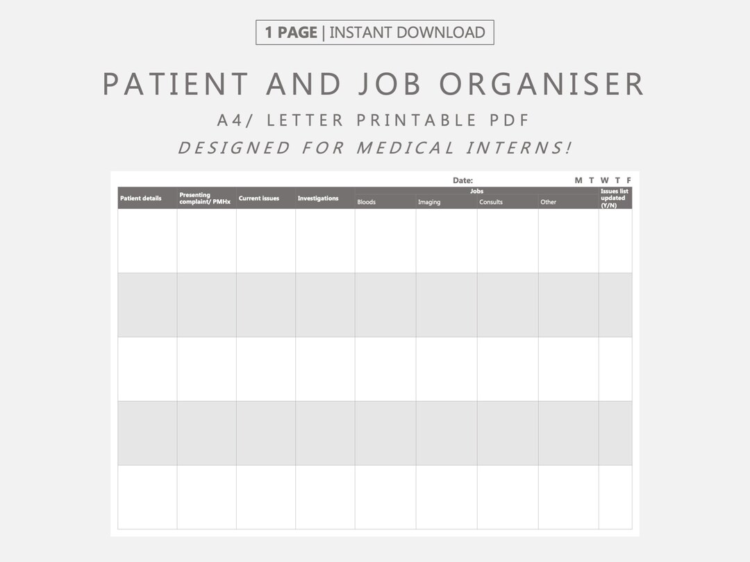 Printable PDF Patient Information Sheet And Job Organiser For