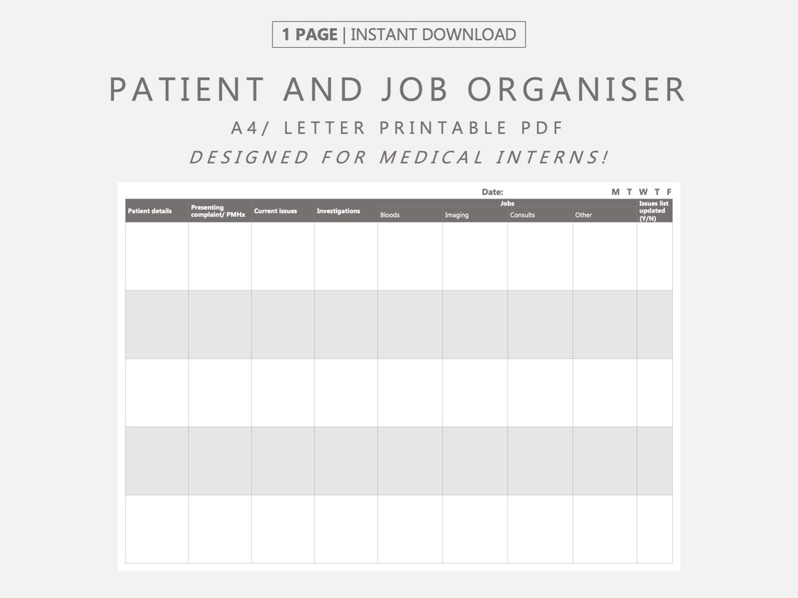 Printable PDF Patient Information Sheet and Job Organiser for ...