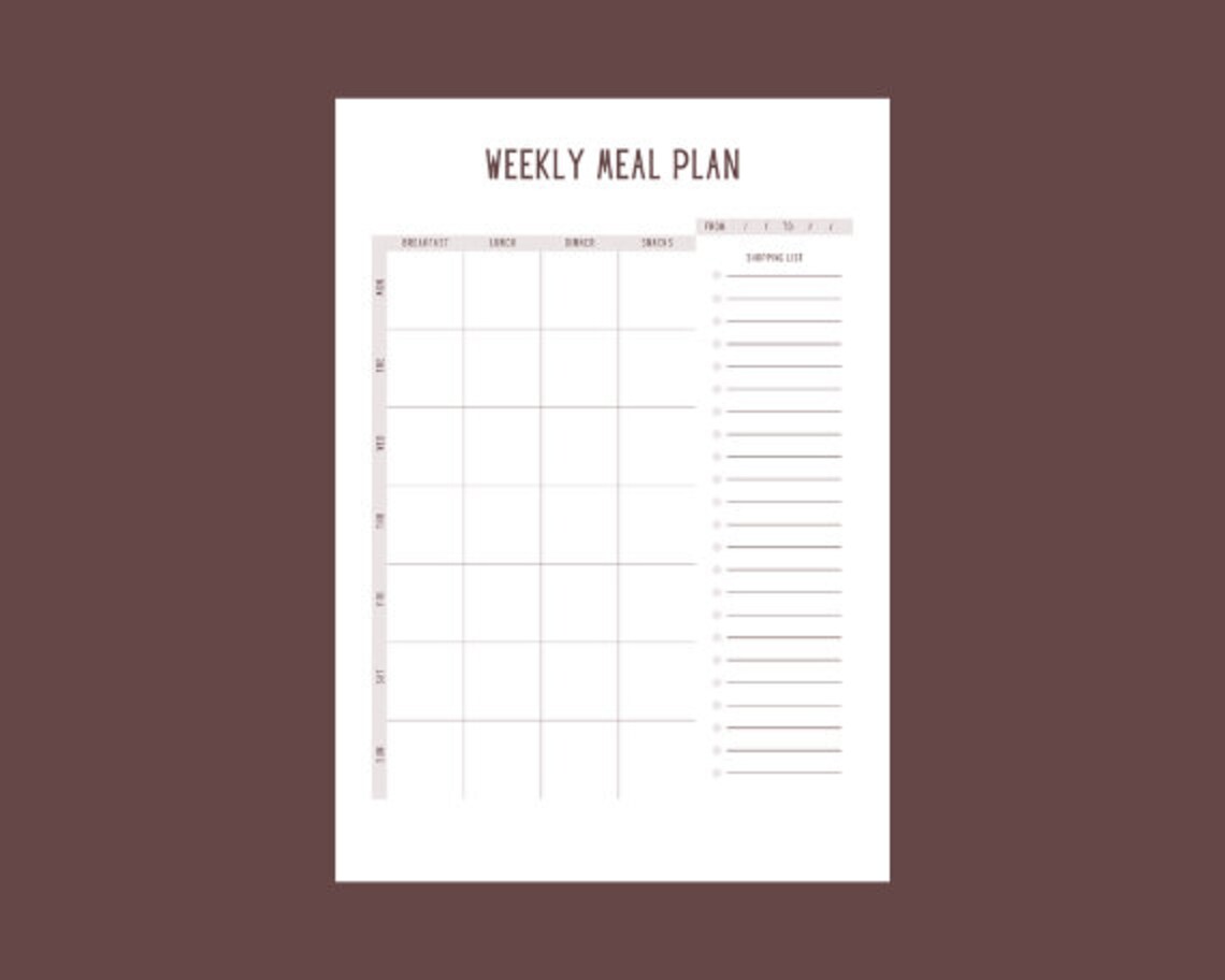 Printable PDF Weekly Meal Planner, Weekly Food Planner, Weekly Meal ...