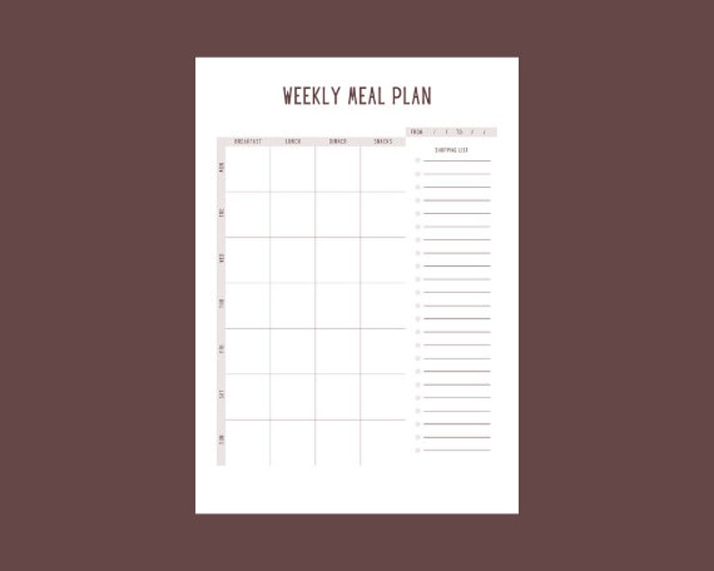 Printable PDF Weekly Meal Planner, Weekly Food Planner, Weekly Meal ...