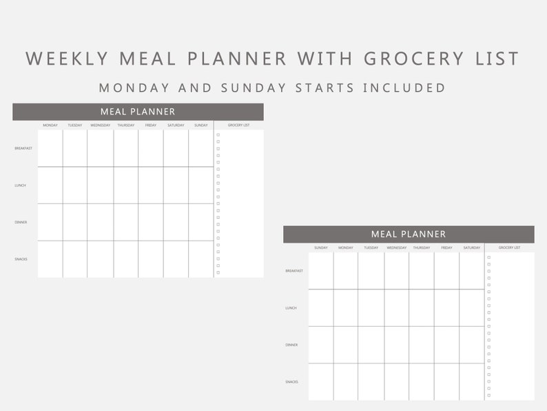 Printable PDF Weekly Meal Planner With Grocery List, Weekly Meal ...