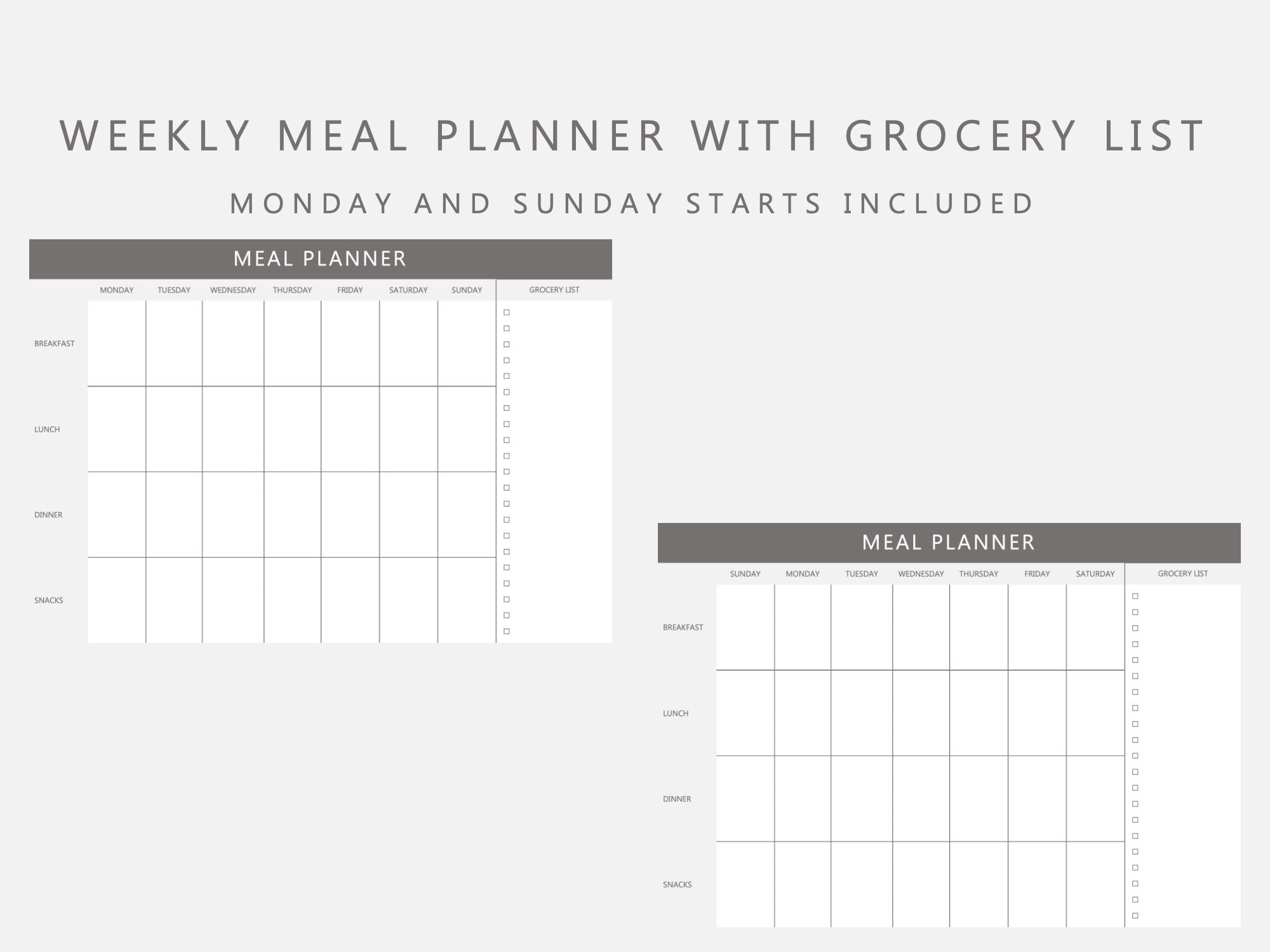 Printable PDF Weekly Meal Planner With Grocery List, Weekly Meal ...