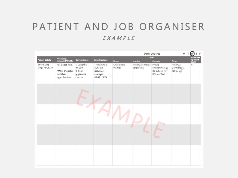Printable PDF Patient Information Sheet and Job Organiser for ...