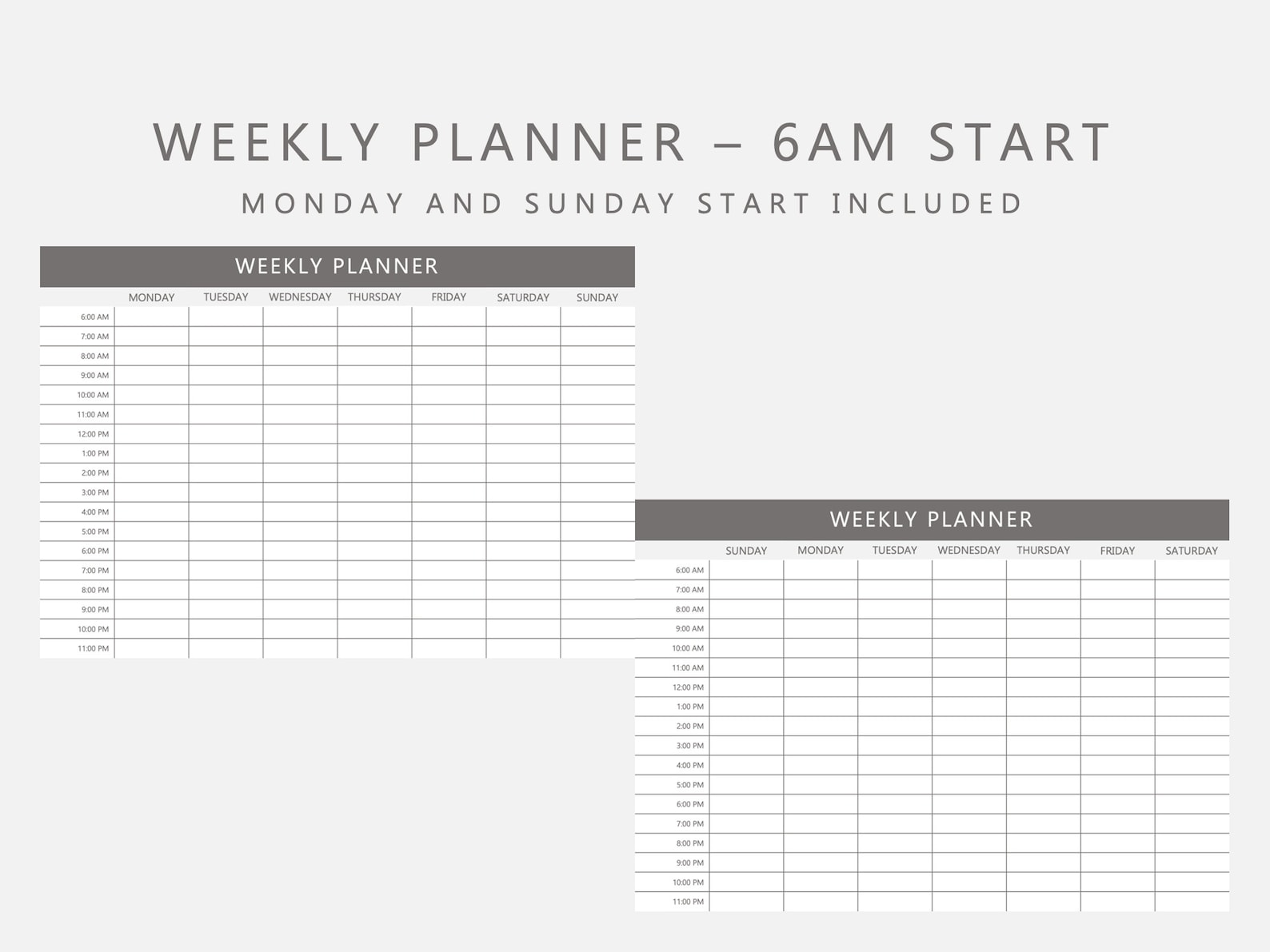 Printable PDF Weekly Schedule 6AM Start, Hourly Planner, Hourly ...