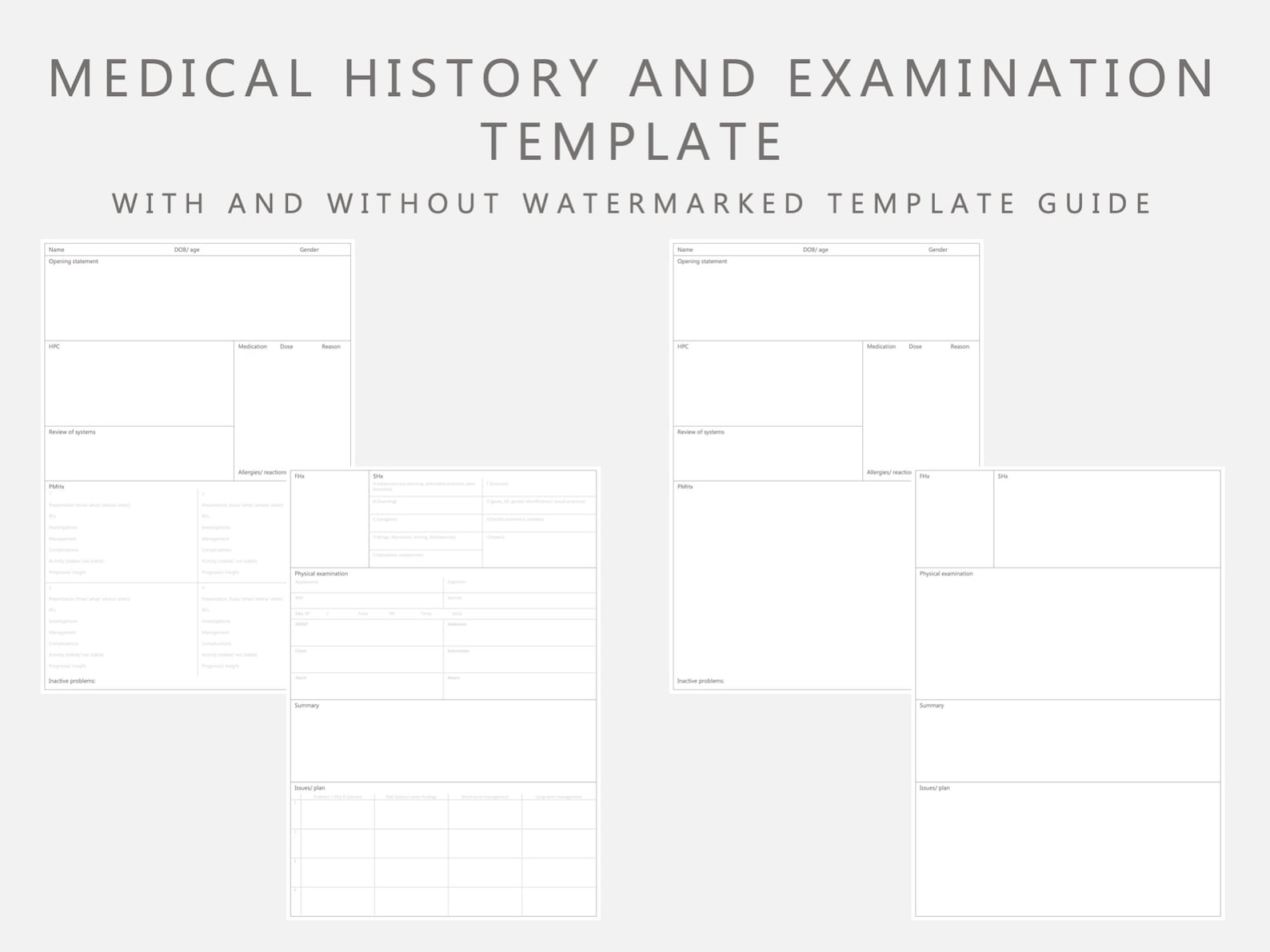 Printable PDF Medical History and Clinical Examination Template ...