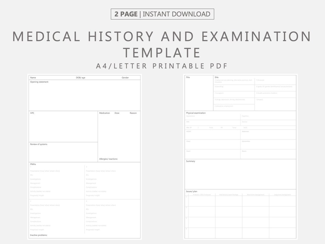 Plantilla de examen clínico y historial médico en PDF - Etsy México