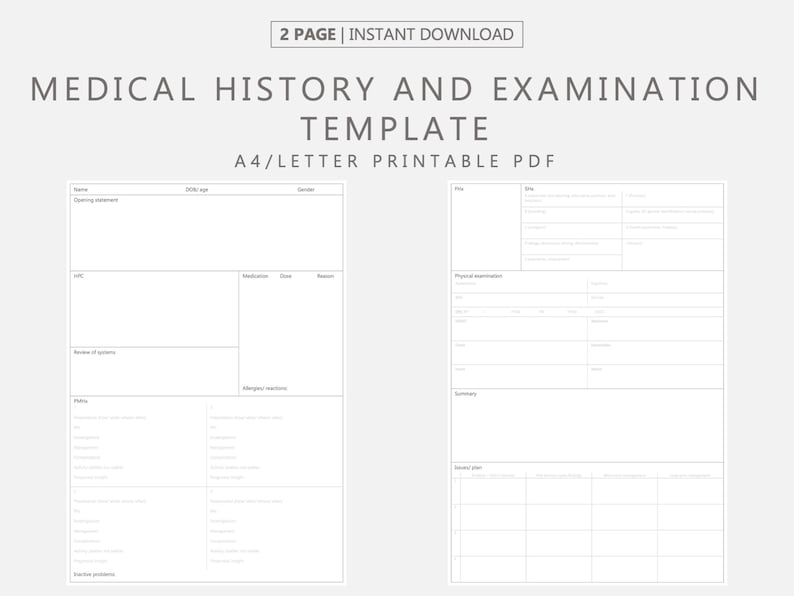 Printable PDF Medical History and Clinical Examination Template ...