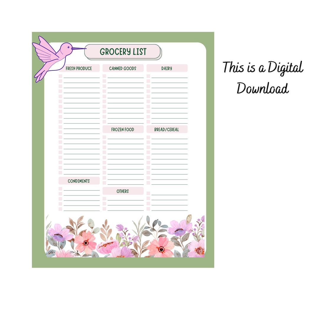 7 Floral Design Grocery Shopping Lists - Etsy