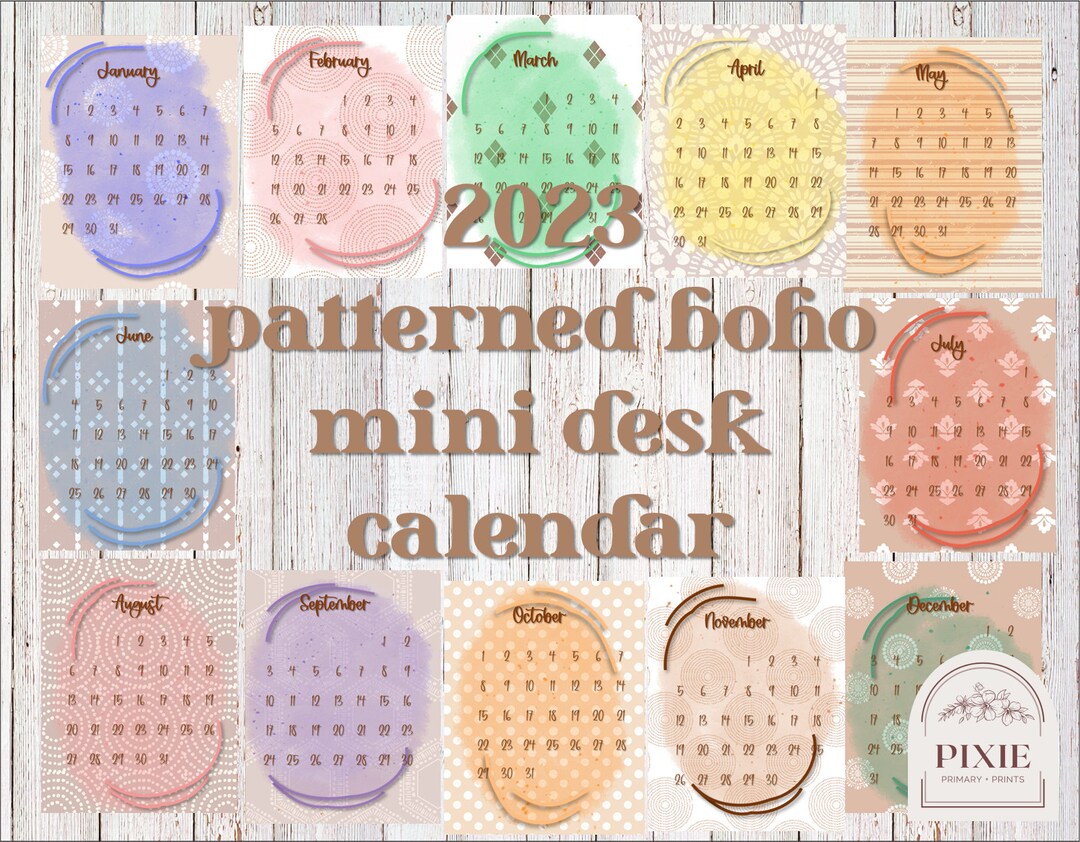2023 Patterned Boho Mini Desk Calendar - Etsy