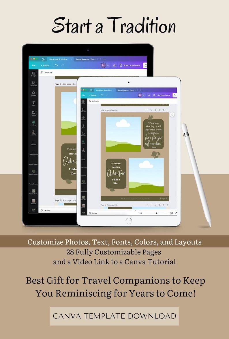 Sage Green Travel Magazine Template: Canva Design (digital) - Etsy