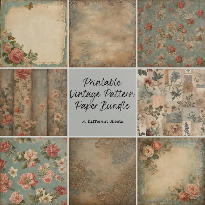 Printable Vintage Paper Pattern Bundle Digital Scrapbooking Papers ...