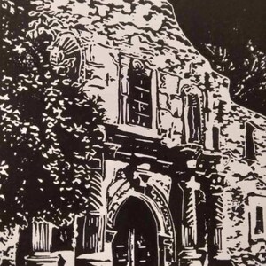 Alamo Print, 5x7 Print, Original Linocut Print, San Antonio, Texas Art ...