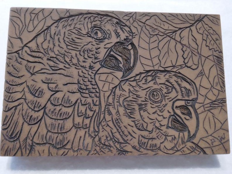 Parrot Pair Print, 4x6 Print, Original Linocut Print, Animal Art ...