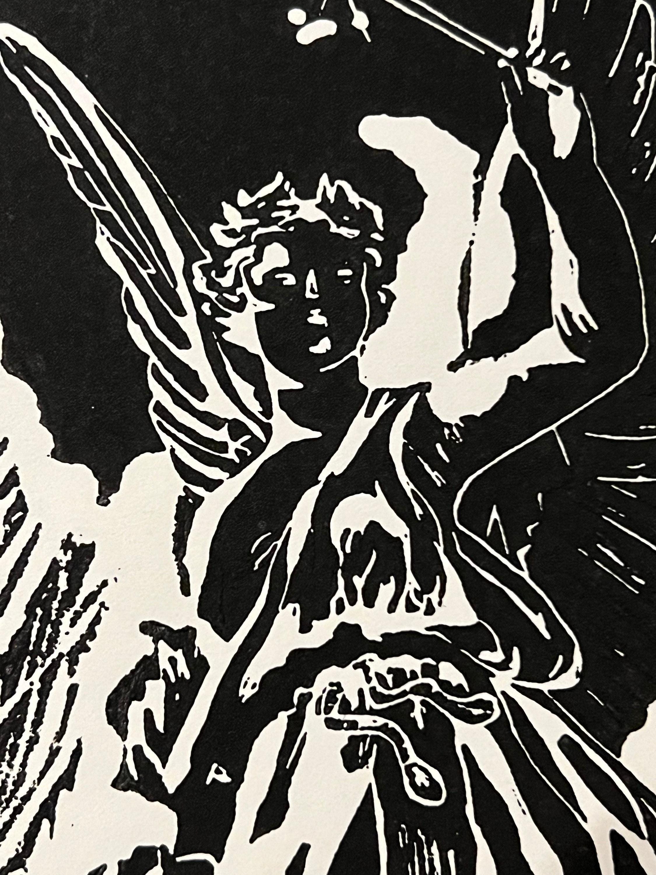 Angel Statue Print, 4x6 Print, Original Linocut Print, B&W Print, Peggy ...