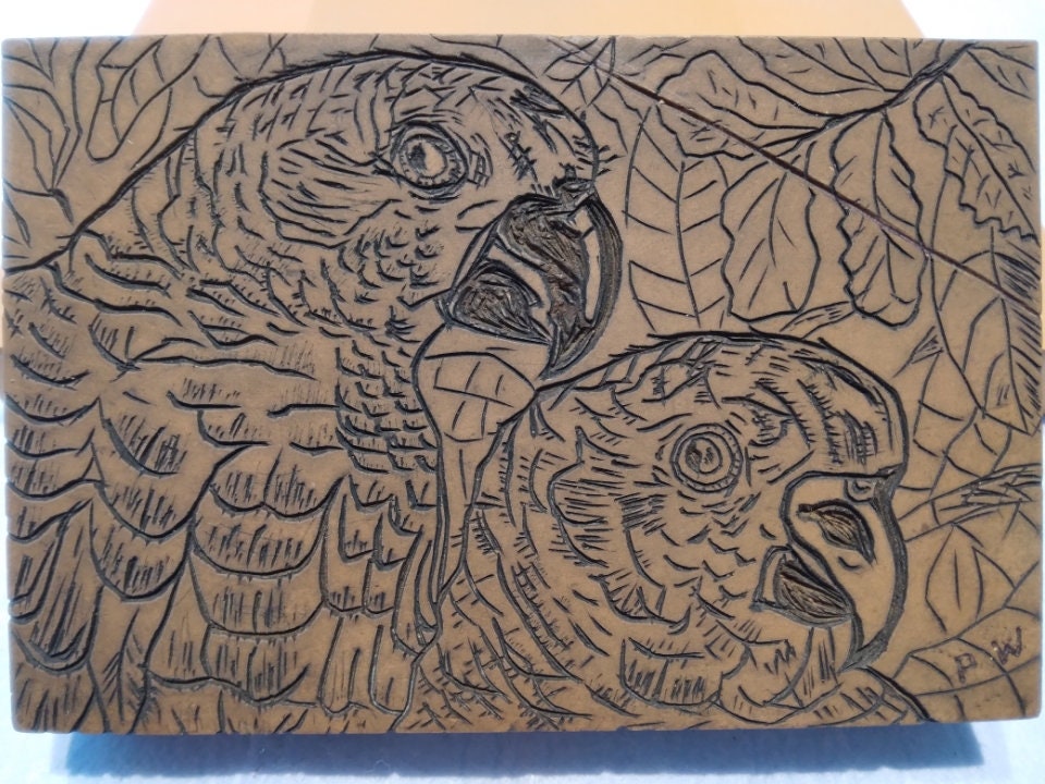 Parrot Pair Print, 4x6 Print, Original Linocut Print, Animal Art ...