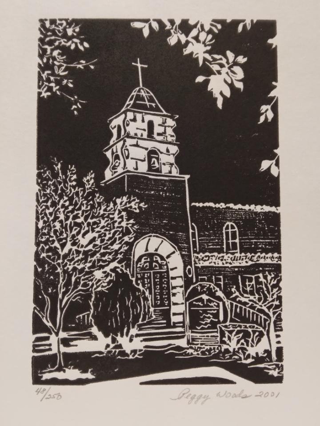 Mission Style Church Print, 4x6 Print, Original Linocut Print, Texas ...