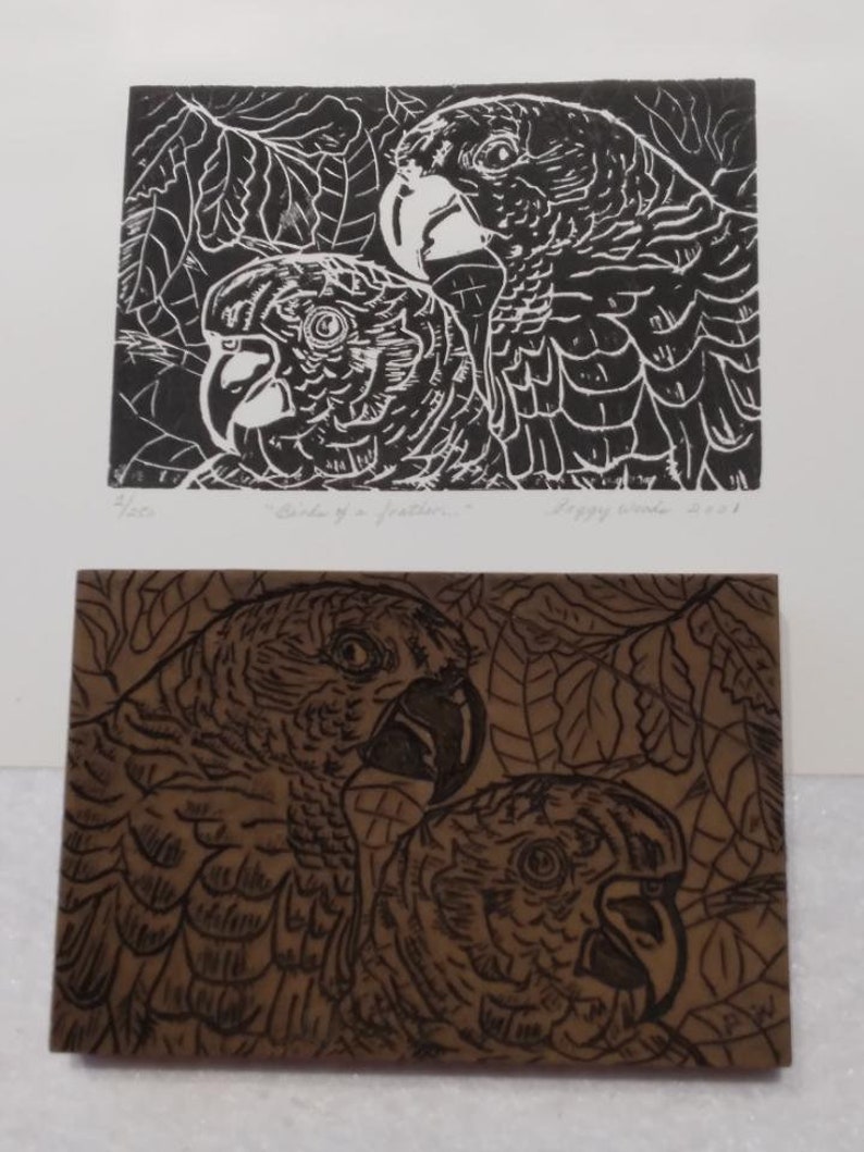 Parrot Pair Print, 4x6 Print, Original Linocut Print, Animal Art ...