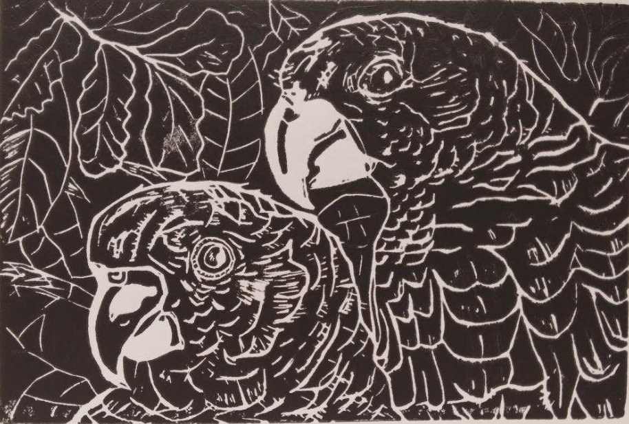 Parrot Pair Print, 4x6 Print, Original Linocut Print, Animal Art ...