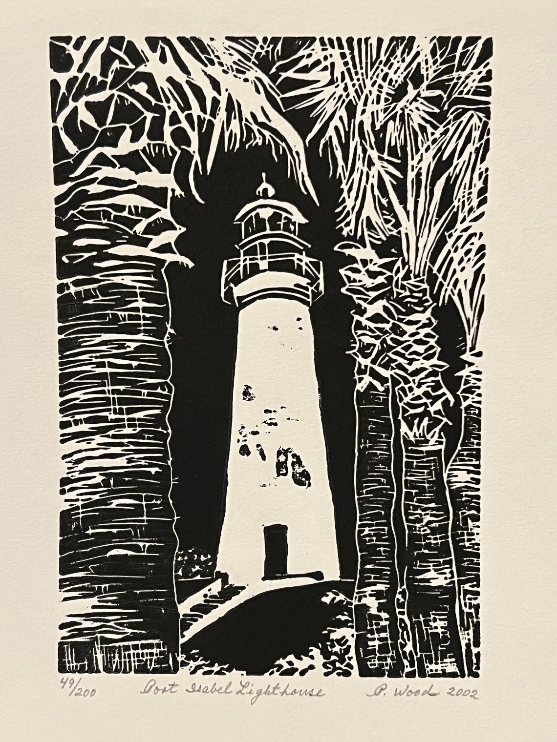 Lighthouse Print, Texas Landmark Print, Original Linocut Print, Black ...