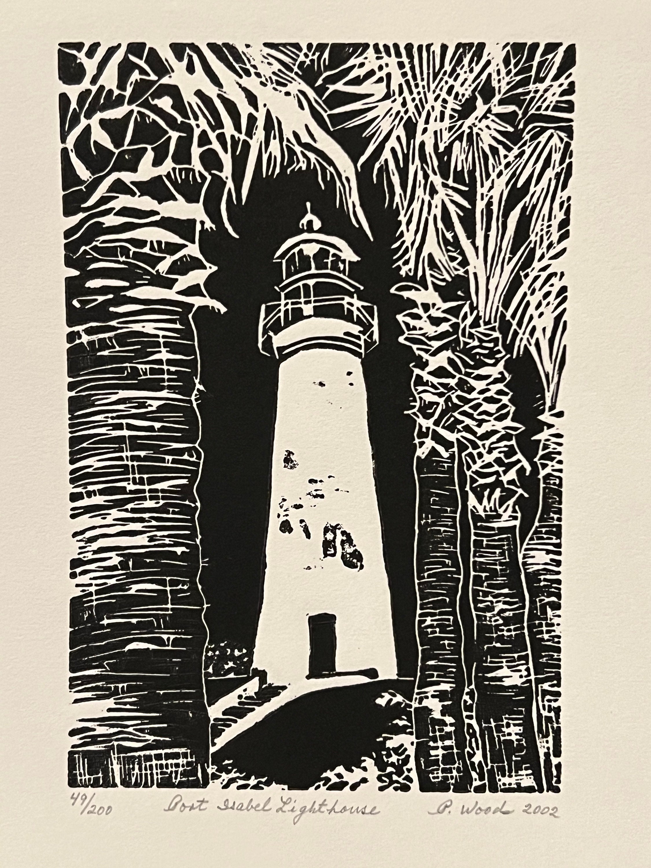 Lighthouse Print, Texas Landmark Print, Original Linocut Print, Black ...