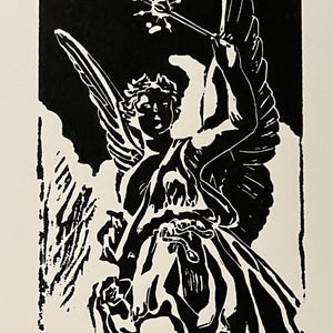 Angel Statue Print, 4x6 Print, Original Linocut Print, B&W Print, Peggy ...