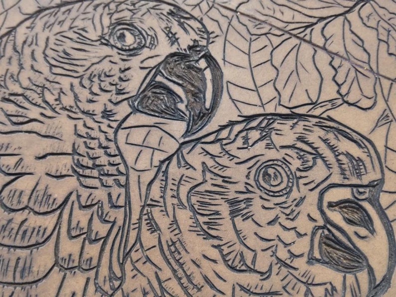 Parrot Pair Print, 4x6 Print, Original Linocut Print, Animal Art ...