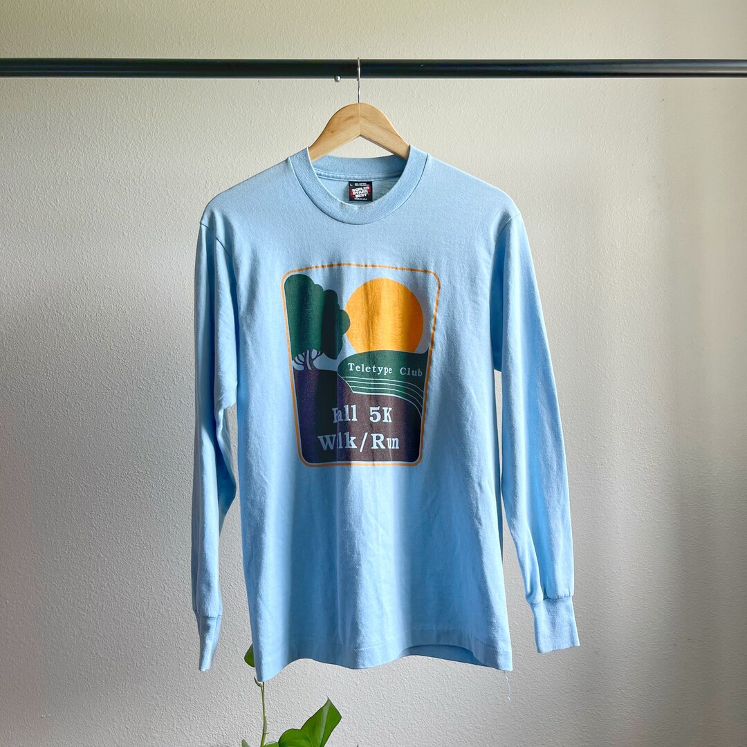 Vintage 1990’s Single Stitch Teletype Club 5K Run Light UNC Blue Long Sleeve T-shirt - Medium ...