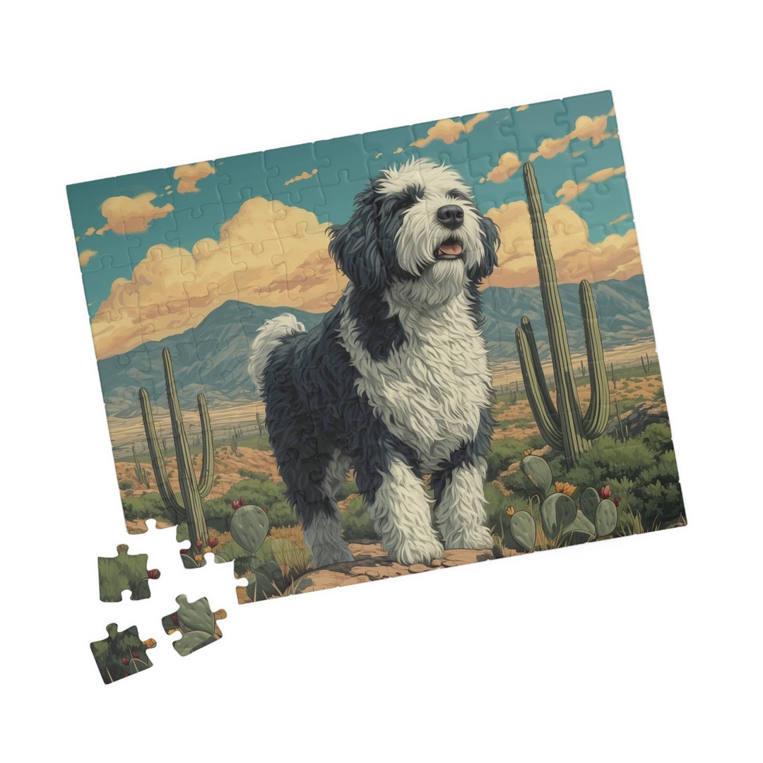 Sheepadoodle Desert Puzzle for Dog Lover, Nature Jigsaw Puzzle for Her ...