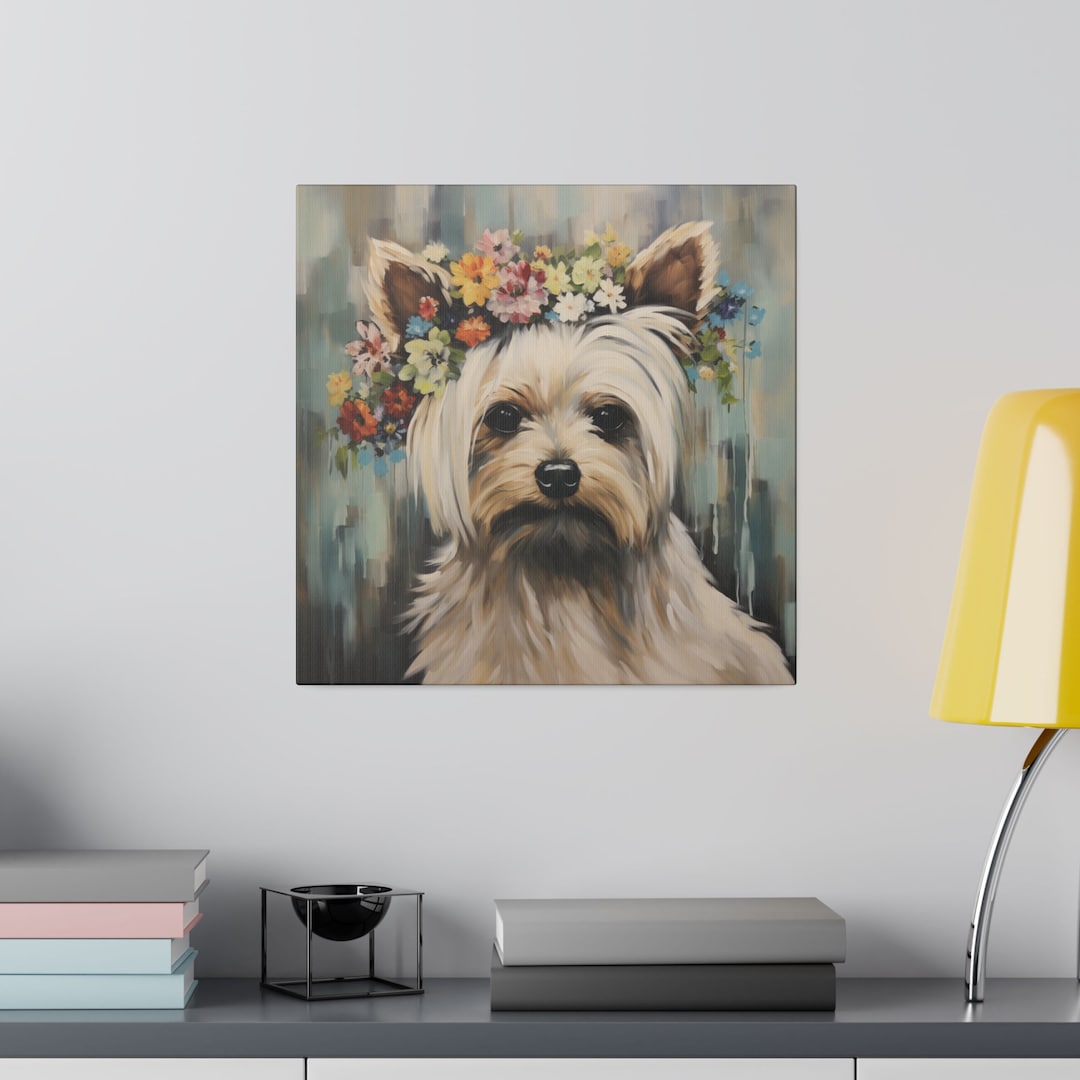 Dog Canvas, Yorkshire Terrier Wall Art, Yorkie Artwork, Boho Flowers ...