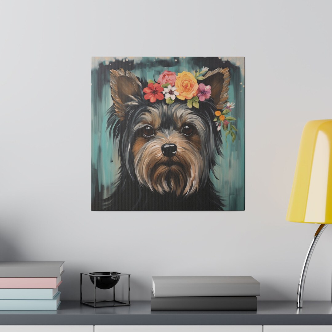 Dog Canvas, Yorkshire Terrier Wall Art, Yorkie Artwork, Boho Flowers ...