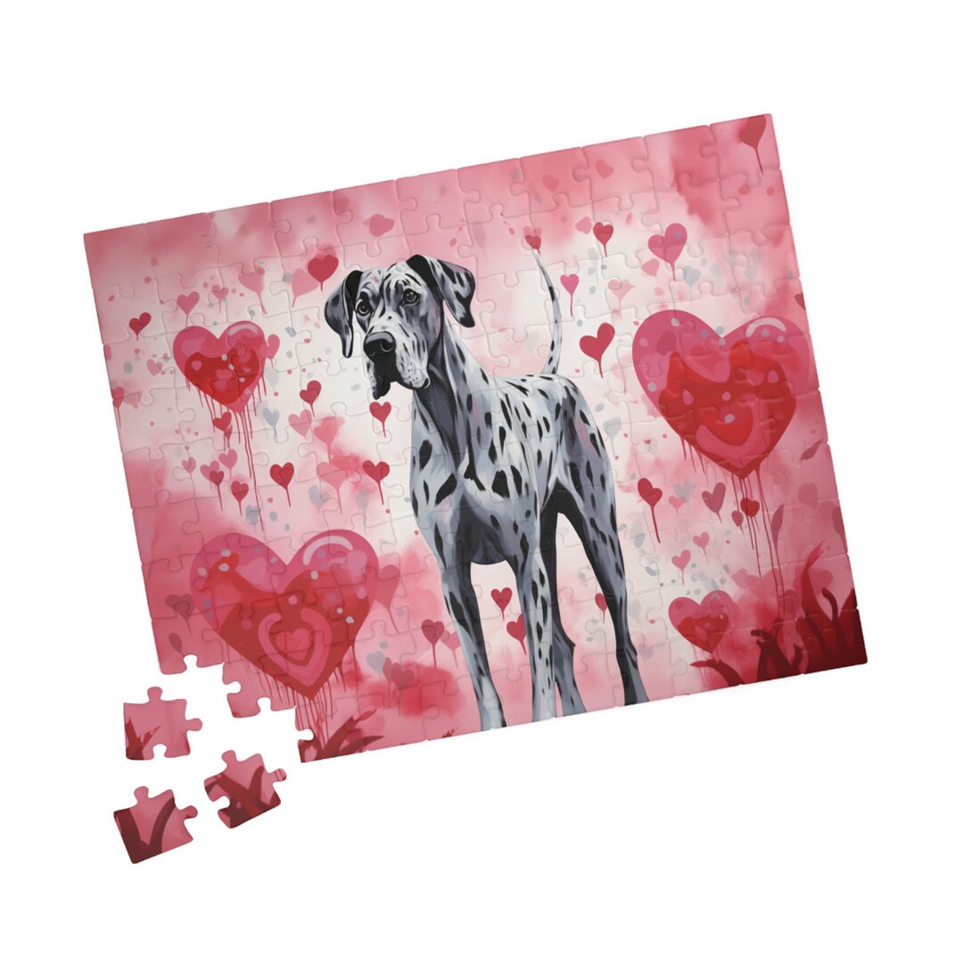 Great Dane Valentines Day Jigsaw Puzzle, Cute Puzzle Box for Dog Lover ...