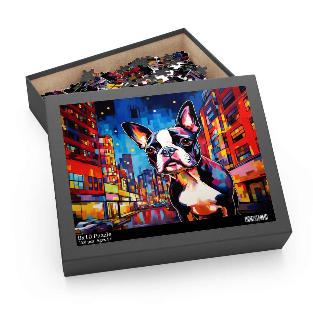 Boston Terrier Jigsaw Puzzle Box Colorful City Puzzle Dog - Etsy