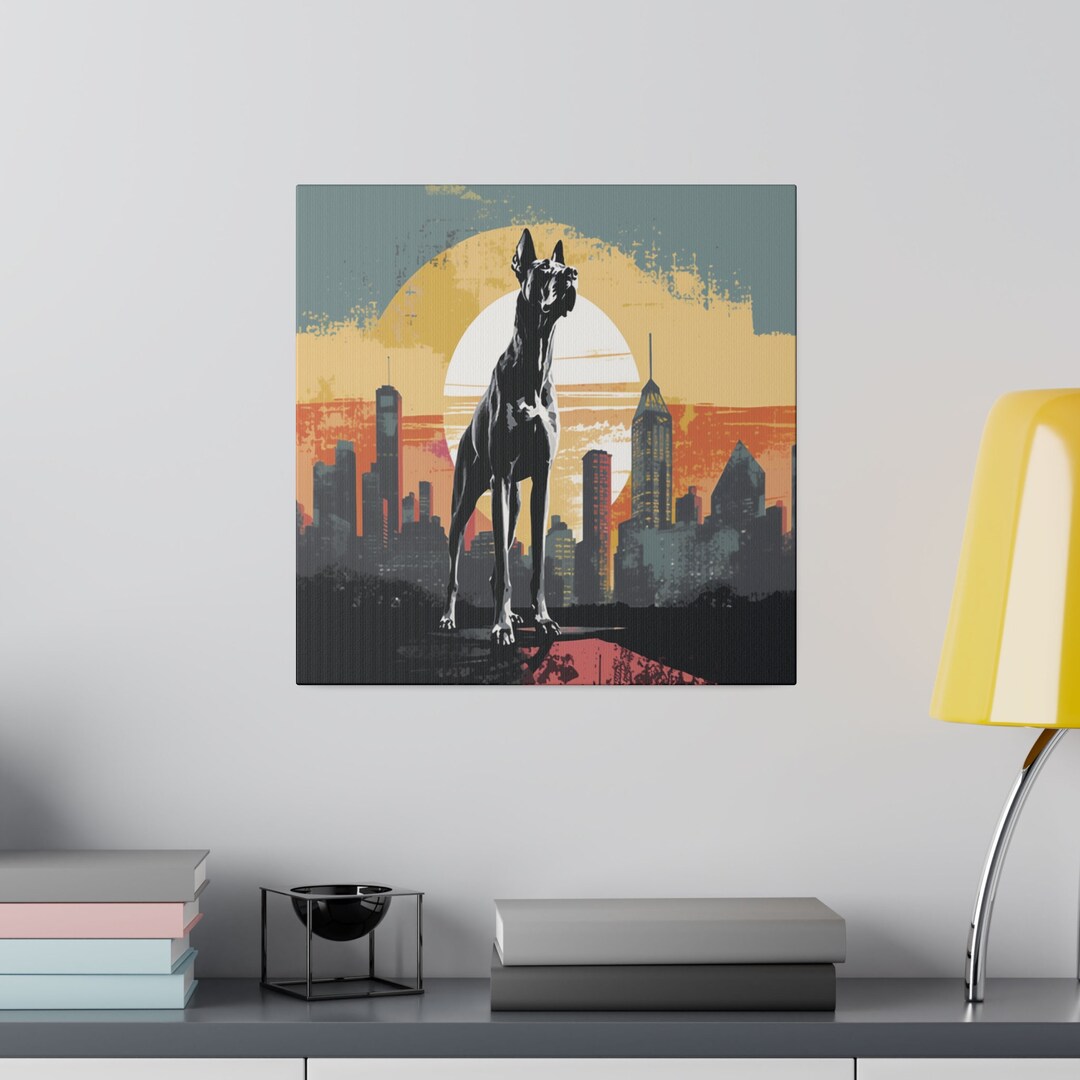 Great Dane Canvas Wall Art, Great Dane City Skyline Graffiti Artwork ...