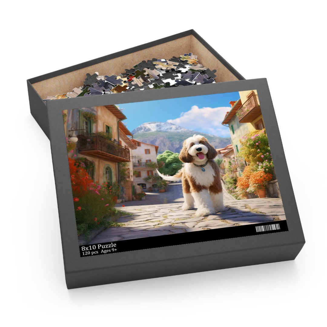 Bernedoodle Jigsaw Puzzle Box, Colorful City Scenery Puzzle Best ...